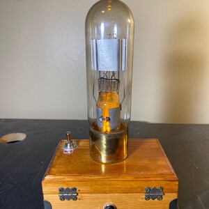 Industrial Vacuum Tube Night Light / Accent Light With Medium Walnut ...