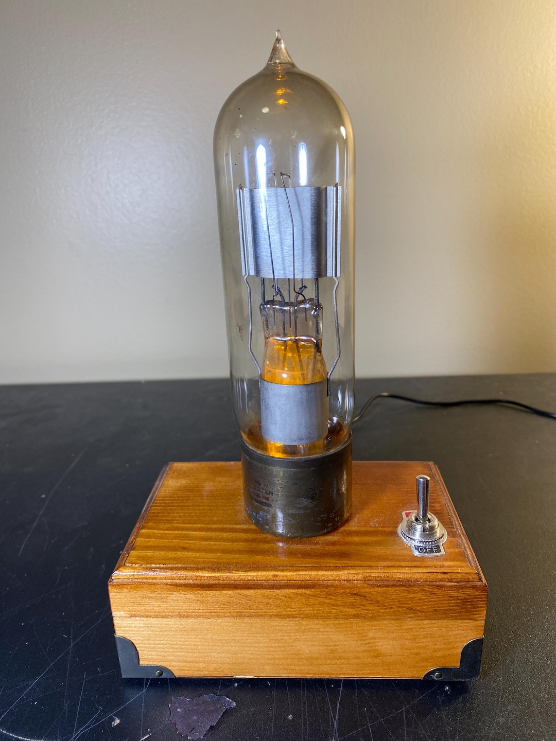 Industrial Vacuum Tube Night Light / Accent Light With Medium Walnut ...
