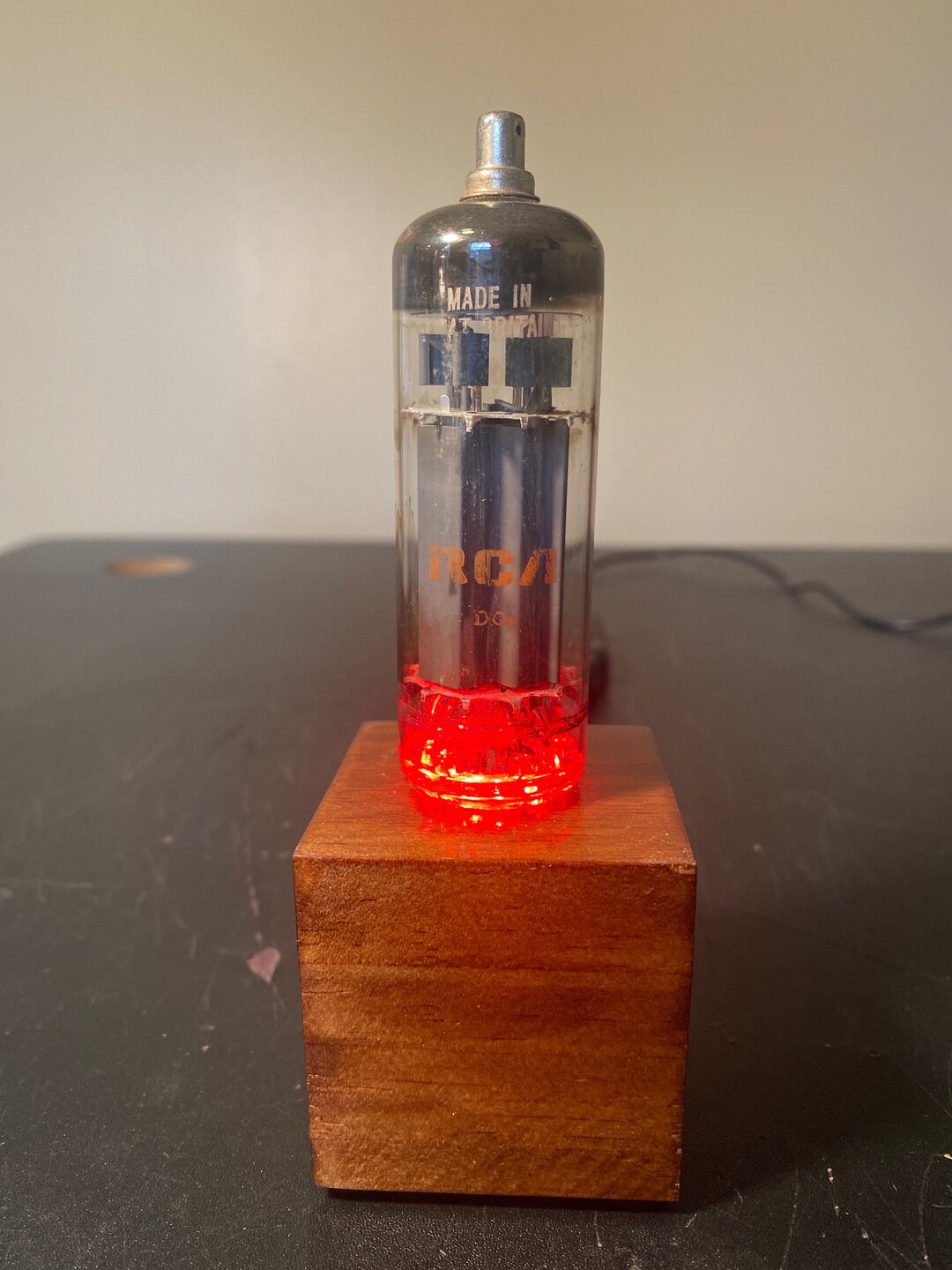 Mini RCA Vacuum Tube Nightlight With Red Leds and Medium Walnut Stain ...