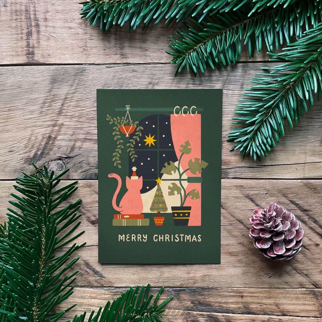 Christmas Postcard cozy Christmas Cat A6 Print on Recycled Paper ...
