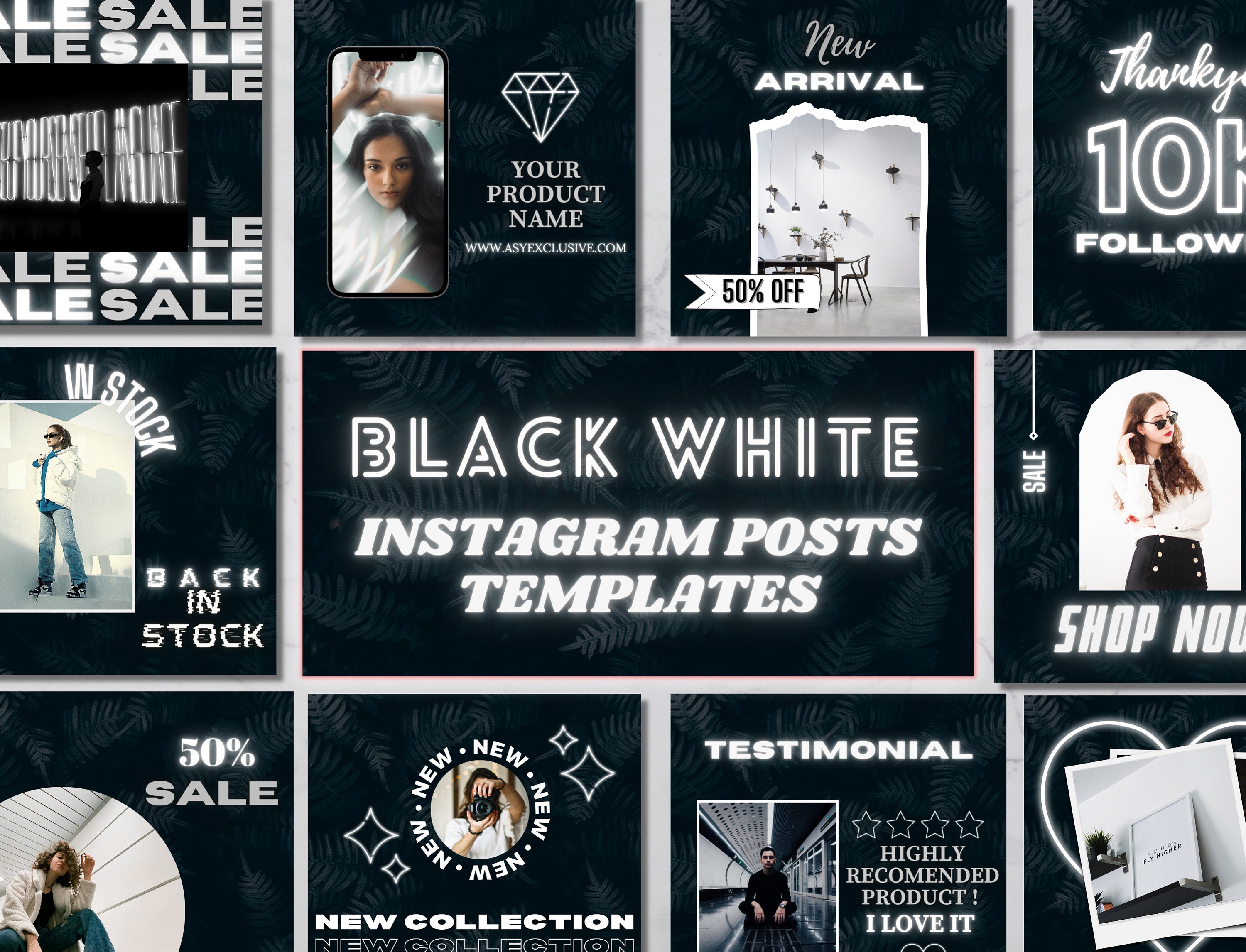 Black White Neon Instagram Post Template | Editable Instagram Business ...