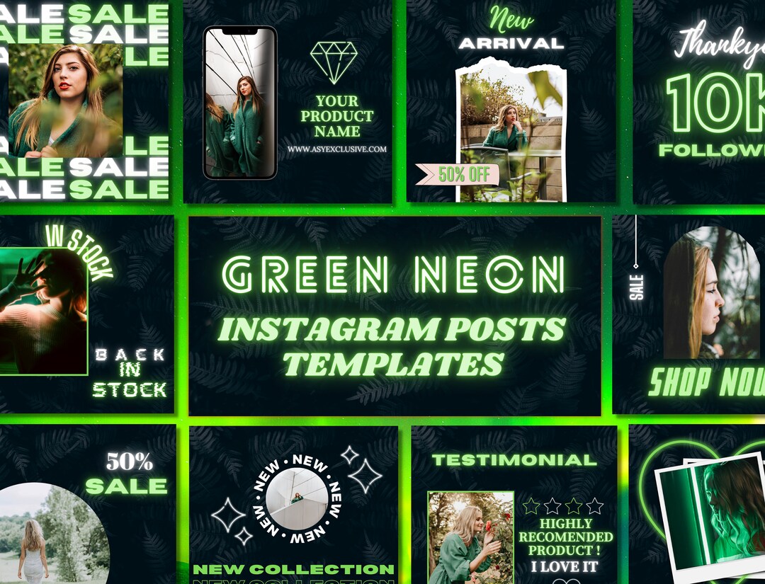 Green Neon Instagram Post Template | Editable Instagram Business Post ...