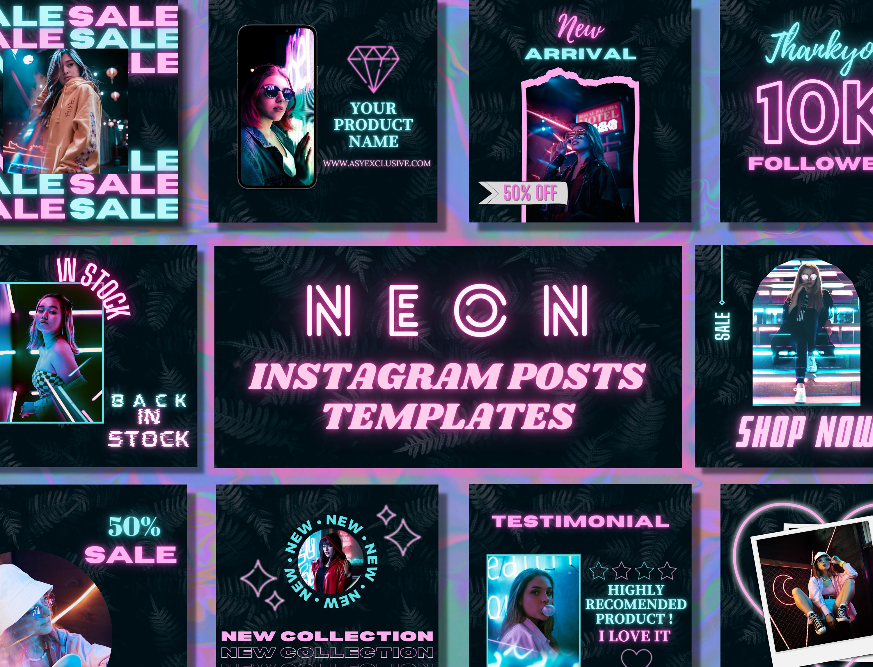 Pink Neon Instagram Post Template Editable Instagram Business Post ...