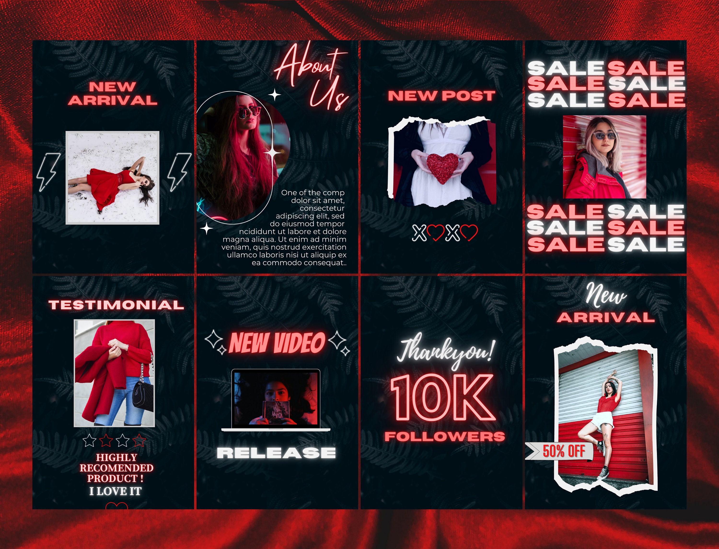 Red Neon Instagram Stories Template | Editable Instagram Business Post ...