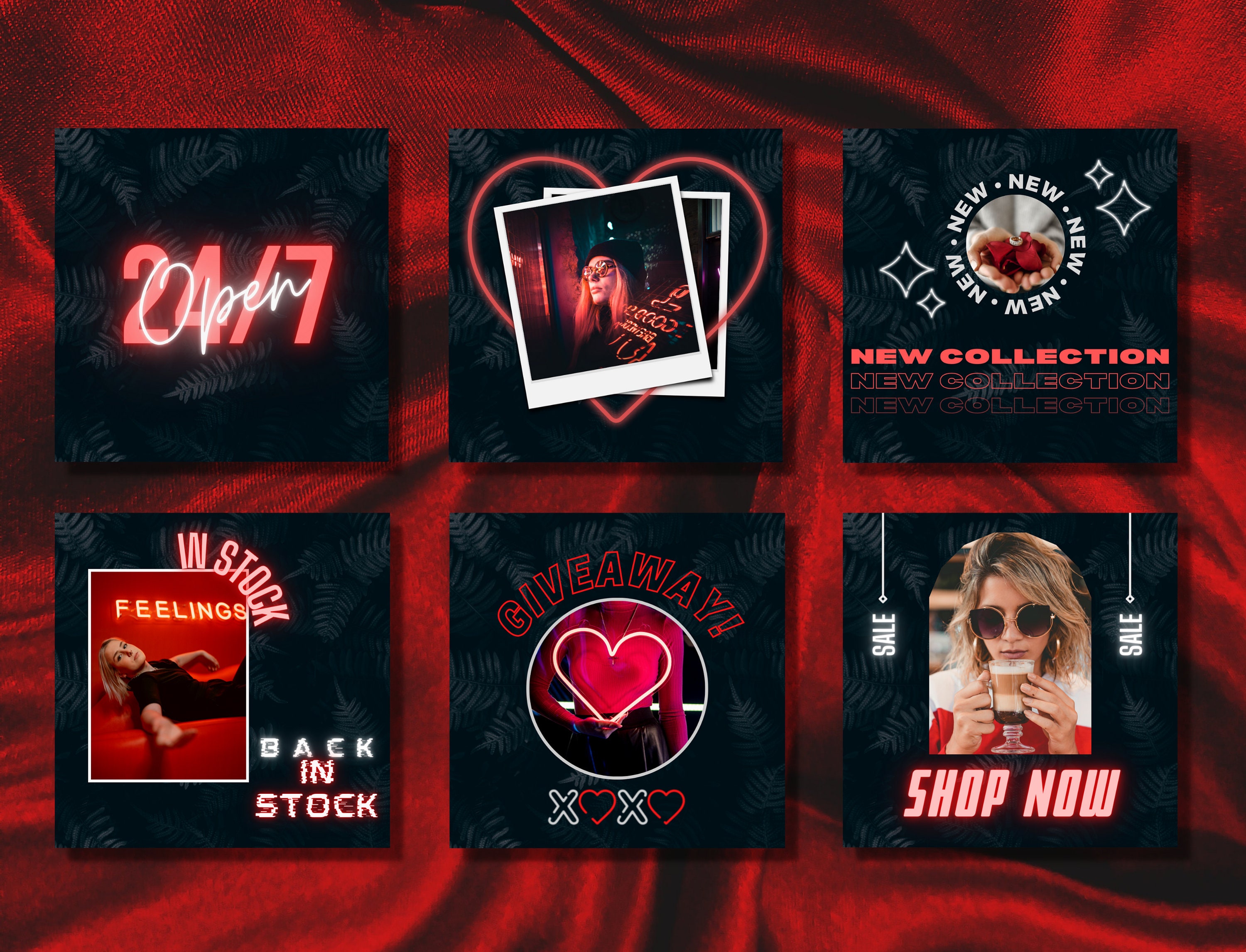 Red White Neon Instagram Post Template | Editable Instagram Business ...