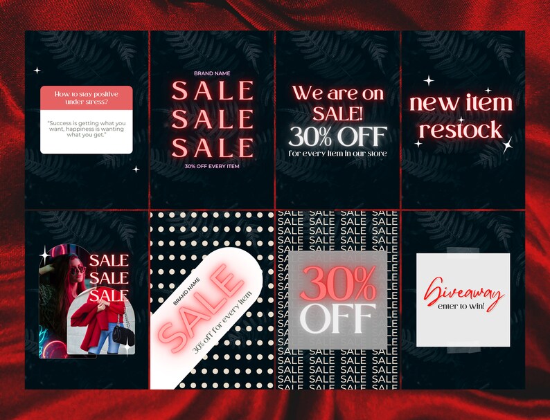 Red Neon Instagram Stories Template Editable Instagram - Etsy