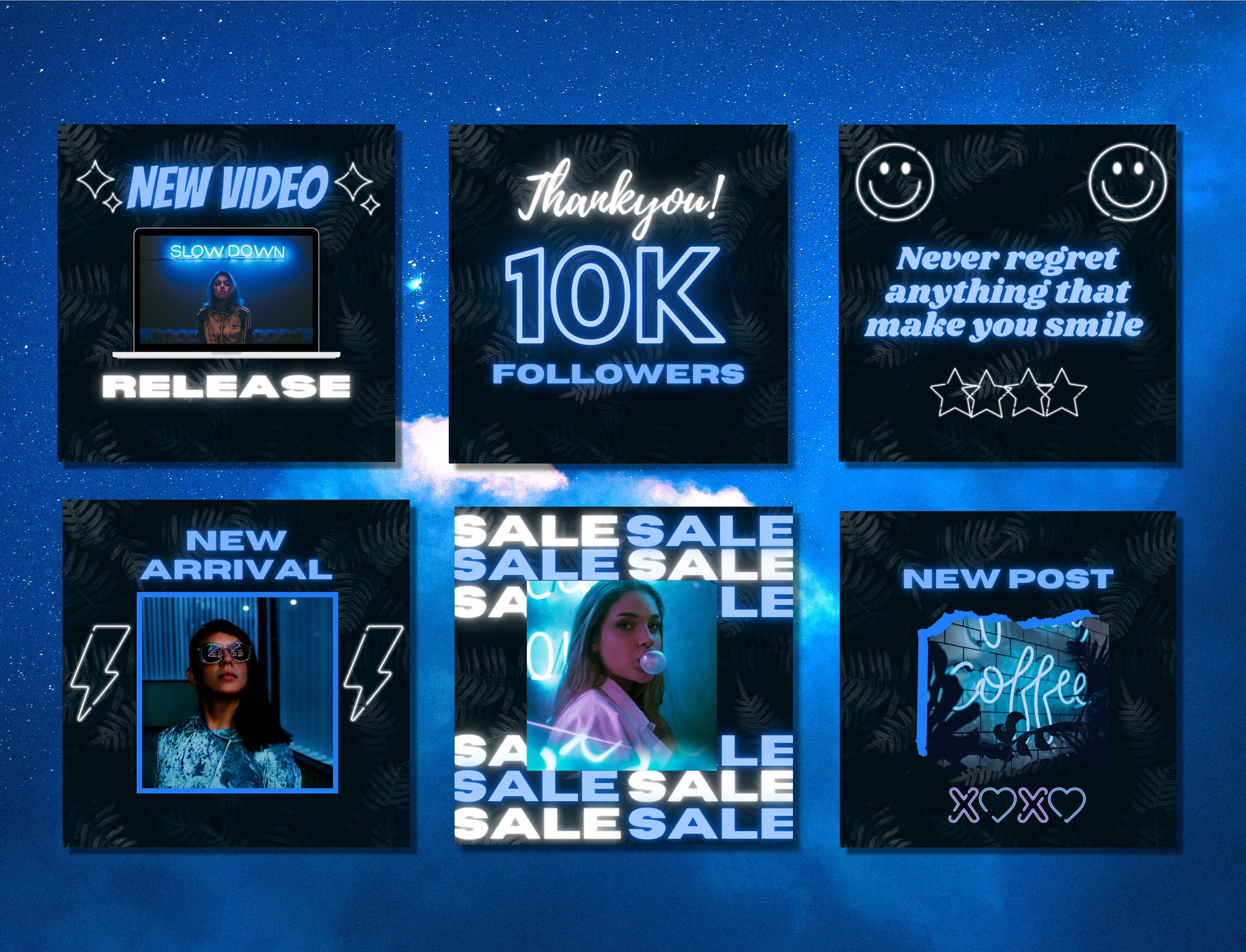 Blue Neon Instagram Post Template | Editable Instagram Business Post ...