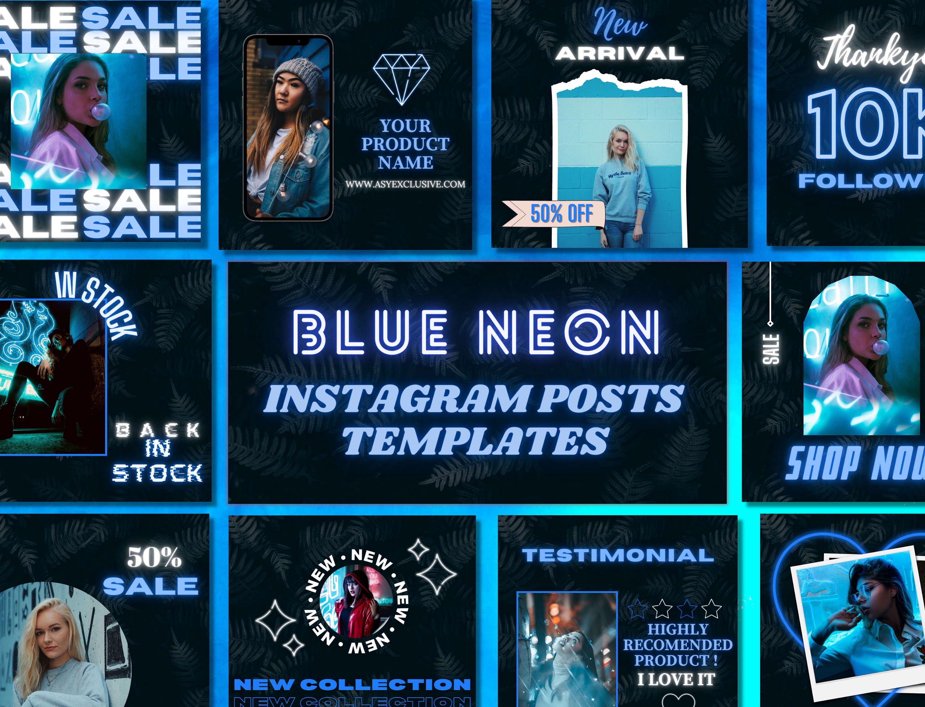 Blue Neon Instagram Post Template | Editable Instagram Business Post ...