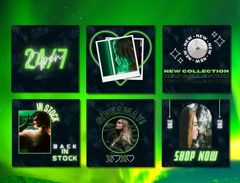 Green Neon Instagram Post Template Editable Instagram Business Post ...