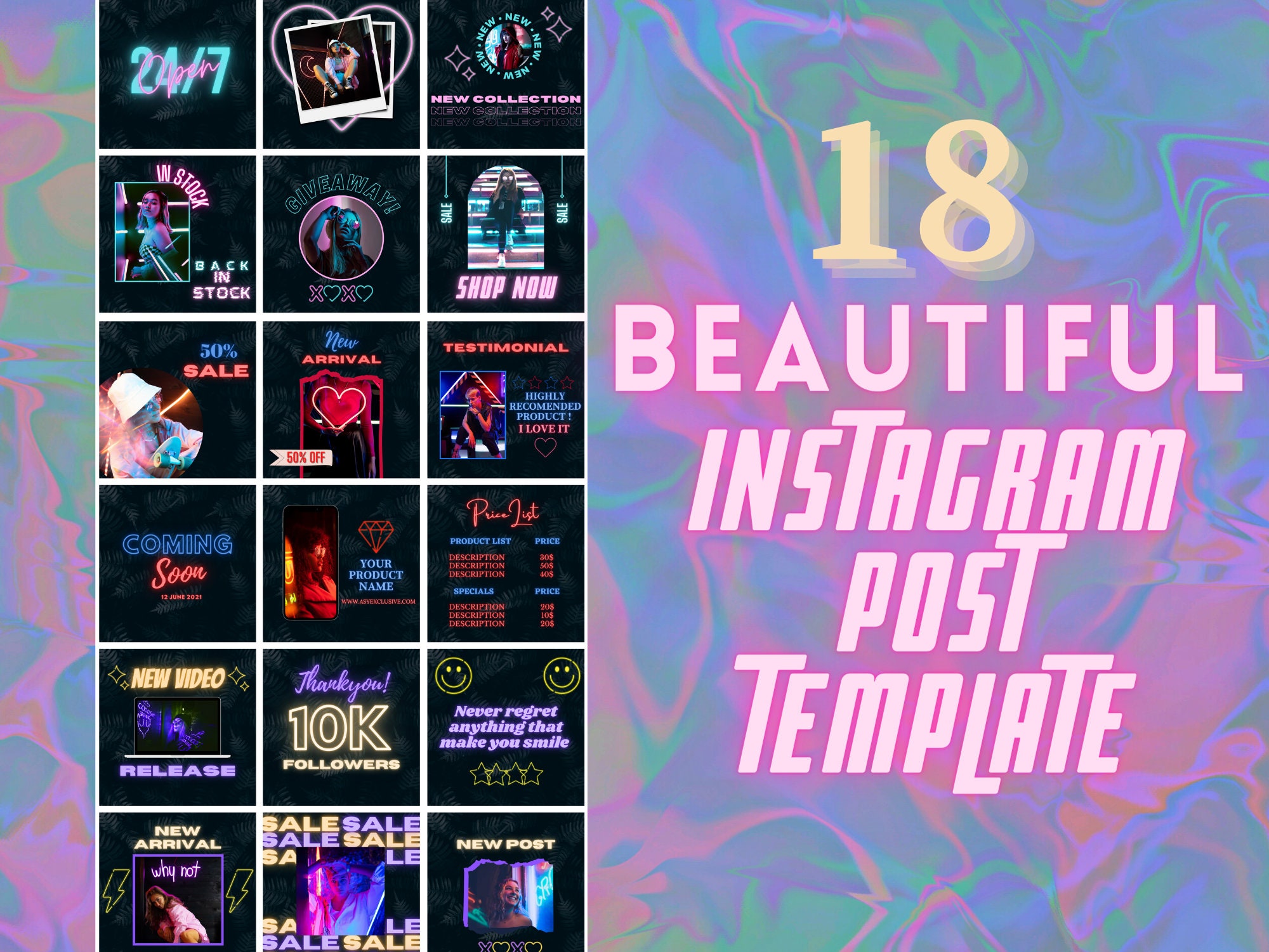 Neon Instagram Post Template | Editable Instagram Business Post ...