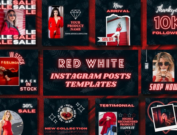 Red White Neon Instagram Post Template Editable Instagram | Etsy