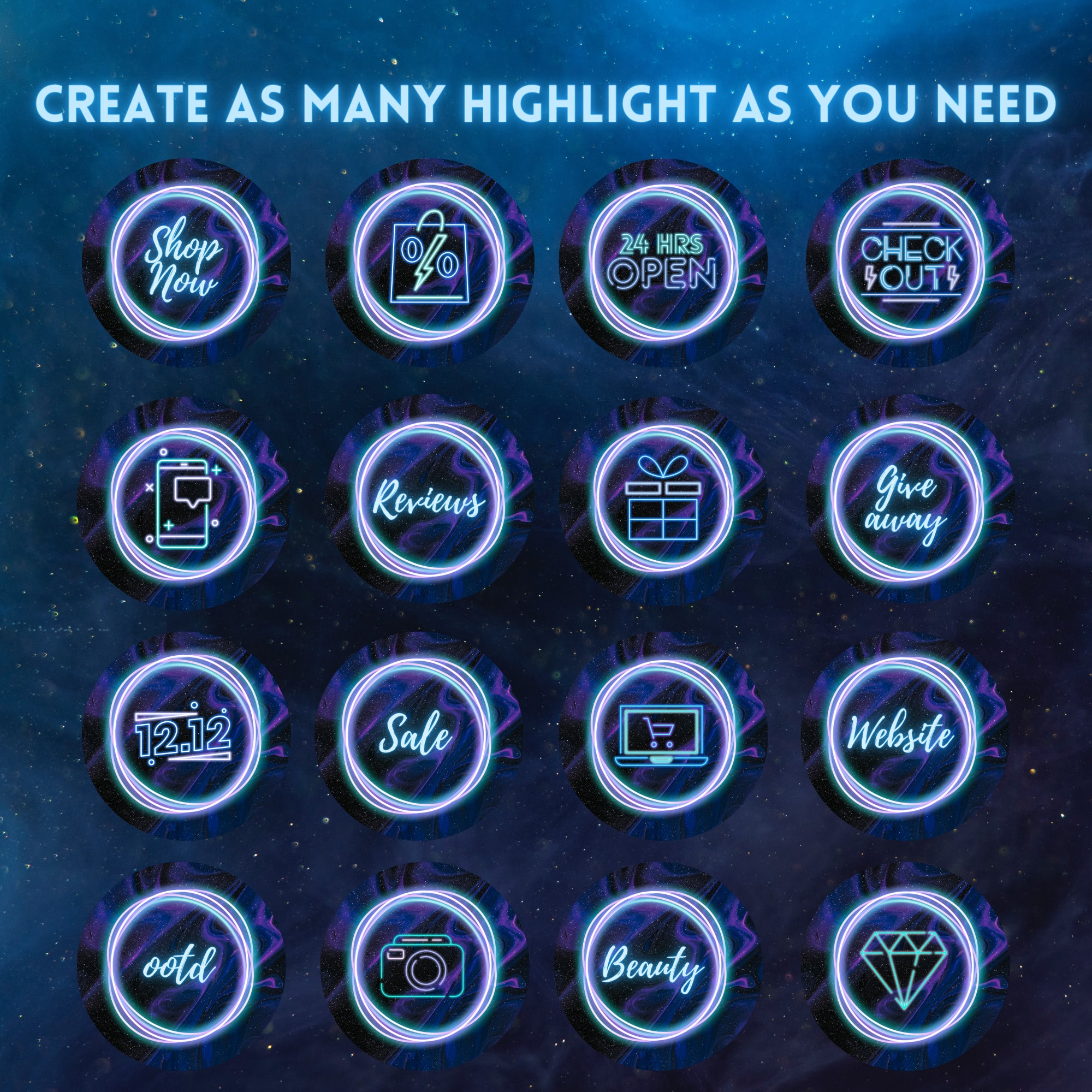 Blue Neon Instagram Highlights, Business IG Story Highlight Covers ...