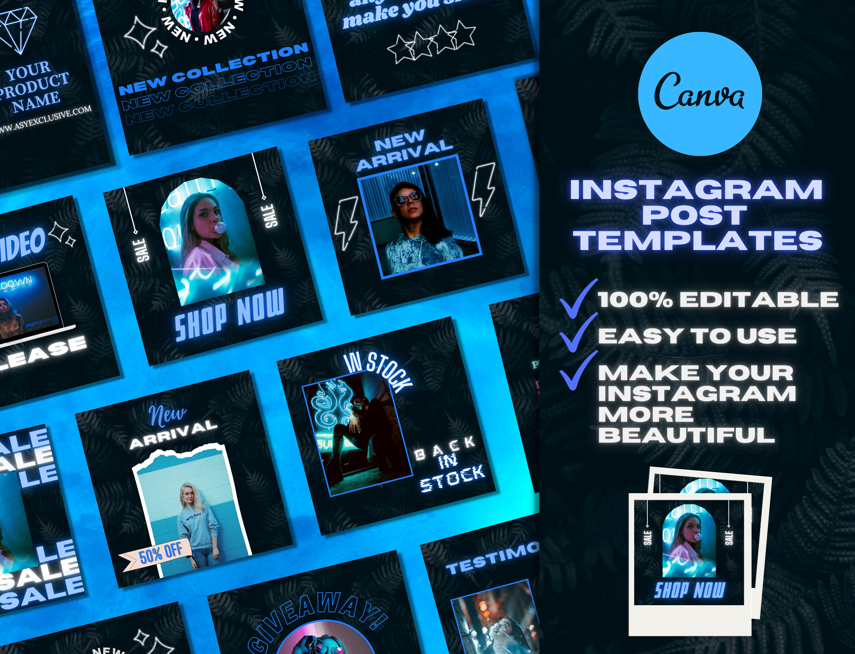 Blue Neon Instagram Post Template | Editable Instagram Business Post ...