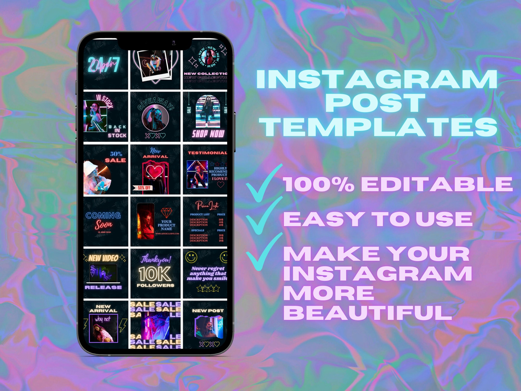 Neon Instagram Post Template | Editable Instagram Business Post ...