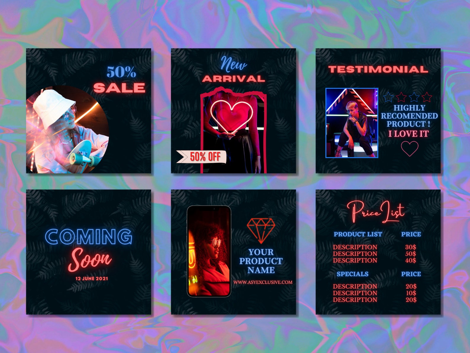 Neon Instagram Post Template | Editable Instagram Business Post ...