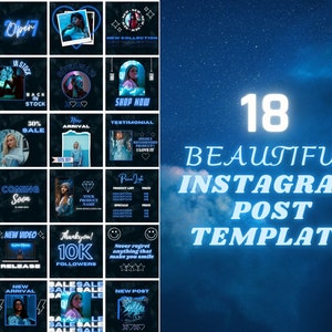 Blue Neon Instagram Post Template | Editable Instagram Business Post ...