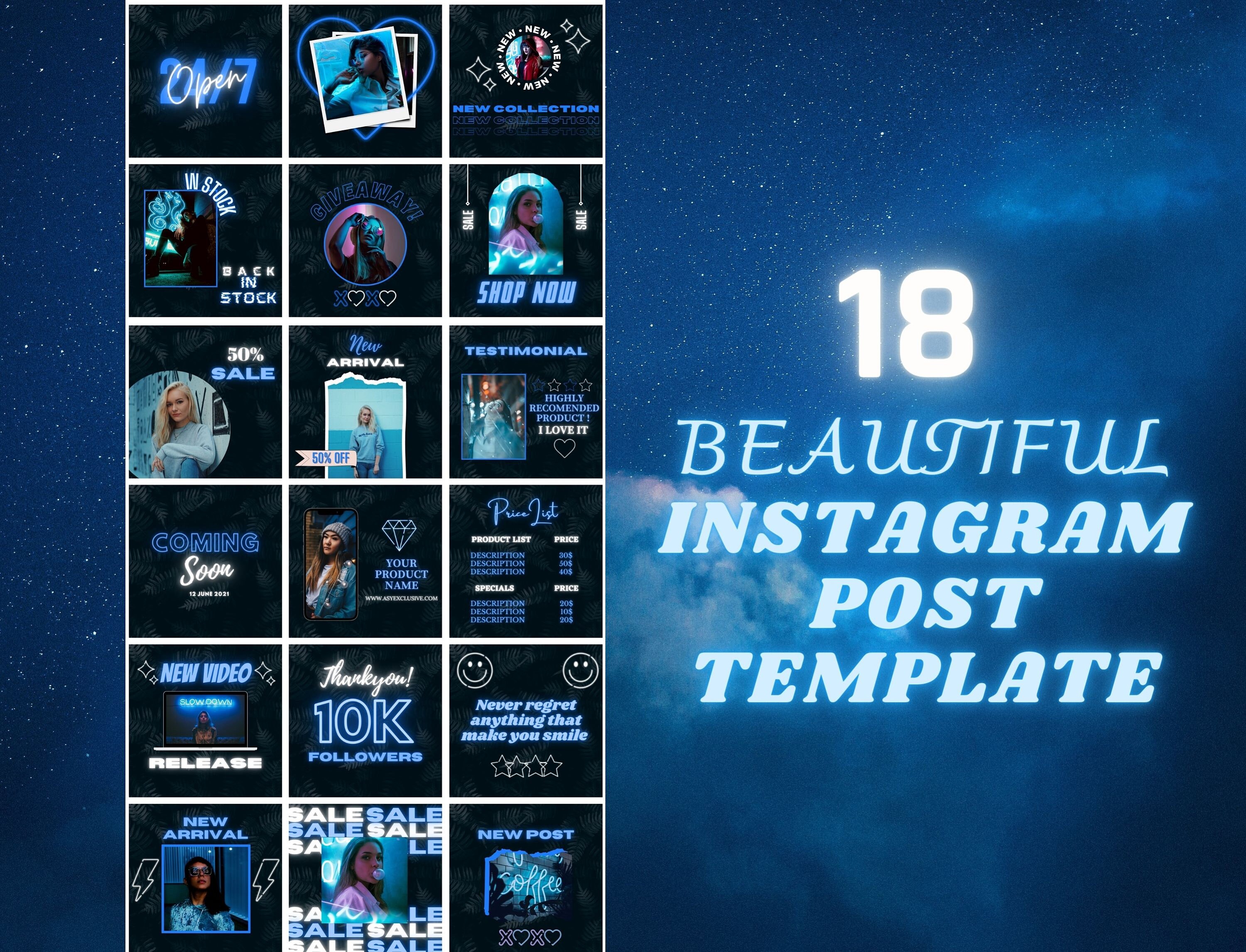 Blue Neon Instagram Post Template | Editable Instagram Business Post ...