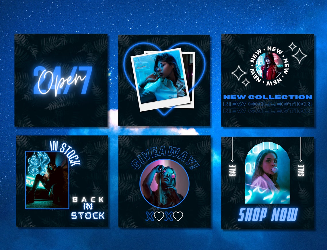 Blue Neon Instagram Post Template | Editable Instagram Business Post ...