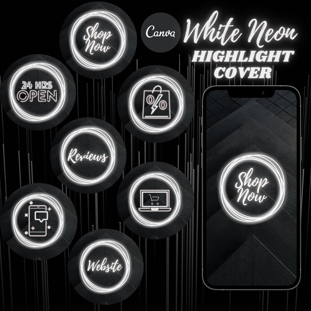 White Neon Instagram Highlight Covers Editable, DIY White Glow ...