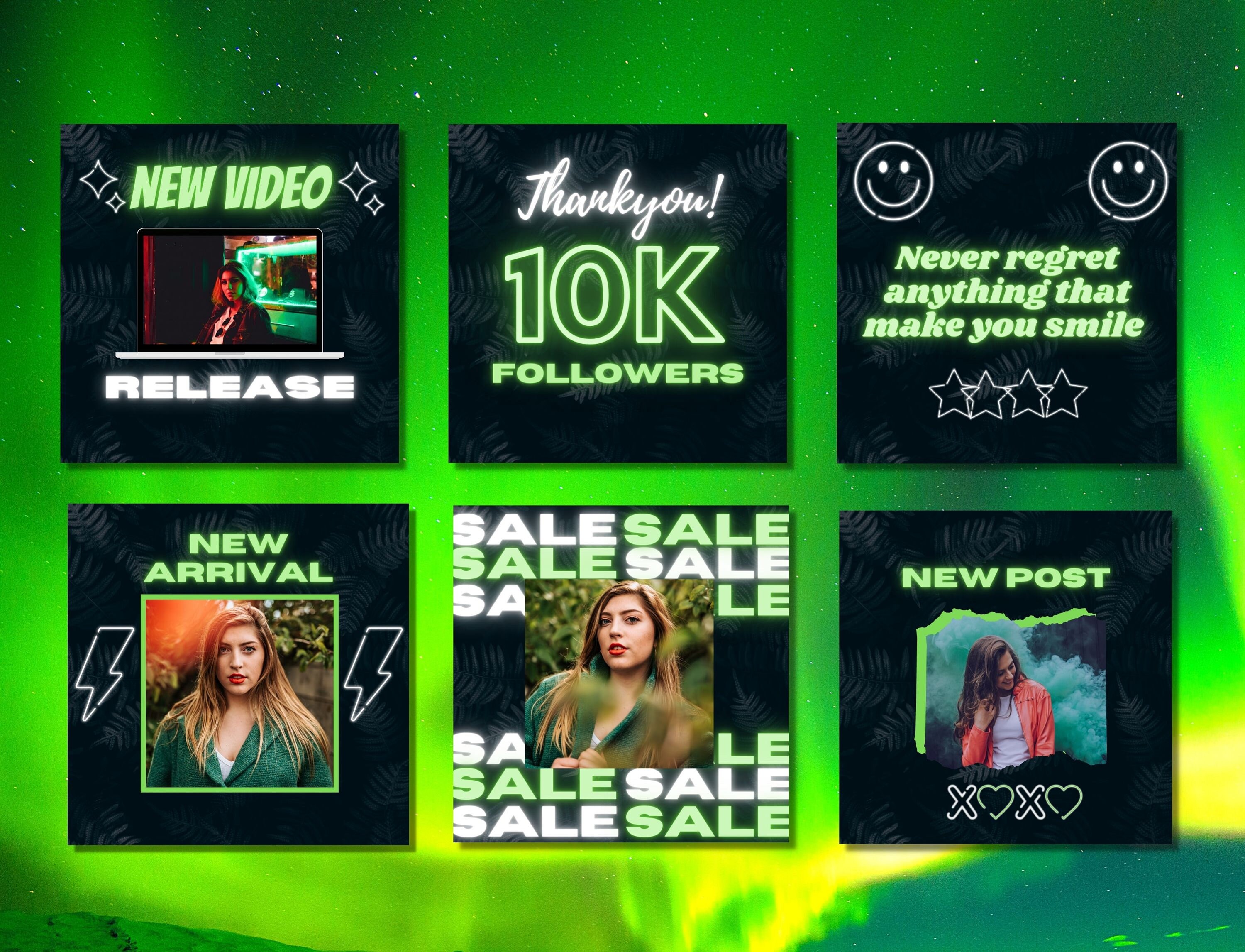 Green Neon Instagram Post Template | Editable Instagram Business Post ...