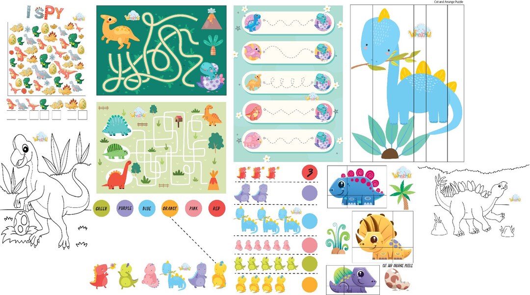Dinosaur Activity Pack Printable Kids Worksheet Fun Activities - Etsy