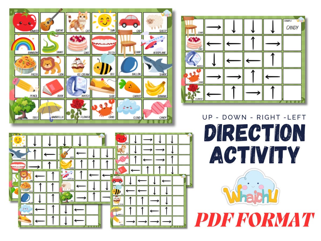 Kids Direction Activity Worksheets | Left Right up Down Printable ...