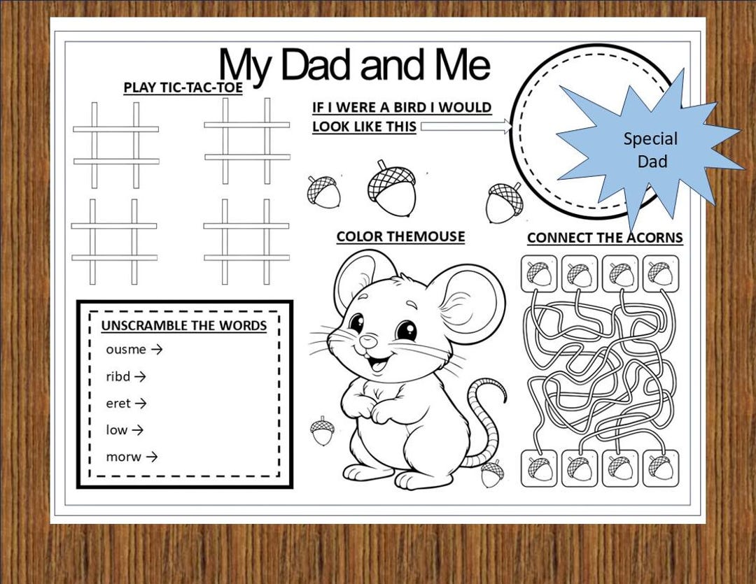 Father's Day Placemat Activity | Kids & Dad Printable Game | Birthday ...