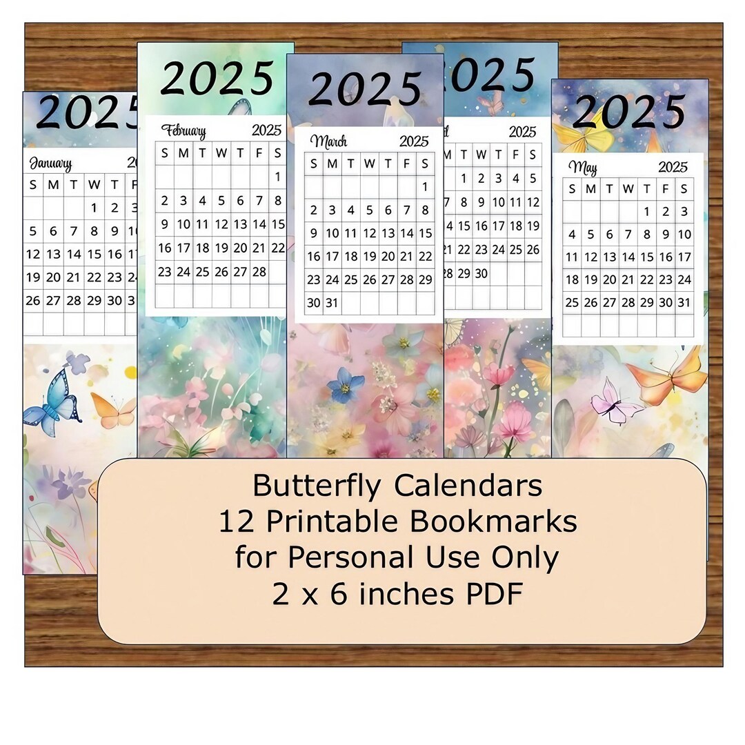 12 Beautiful Printable Calendar Butterfly Bookmarks for Readers Rewards ...