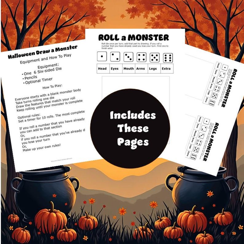 Roll-a-monster Halloween Game – Printable Dice Drawing Game for Kids ...