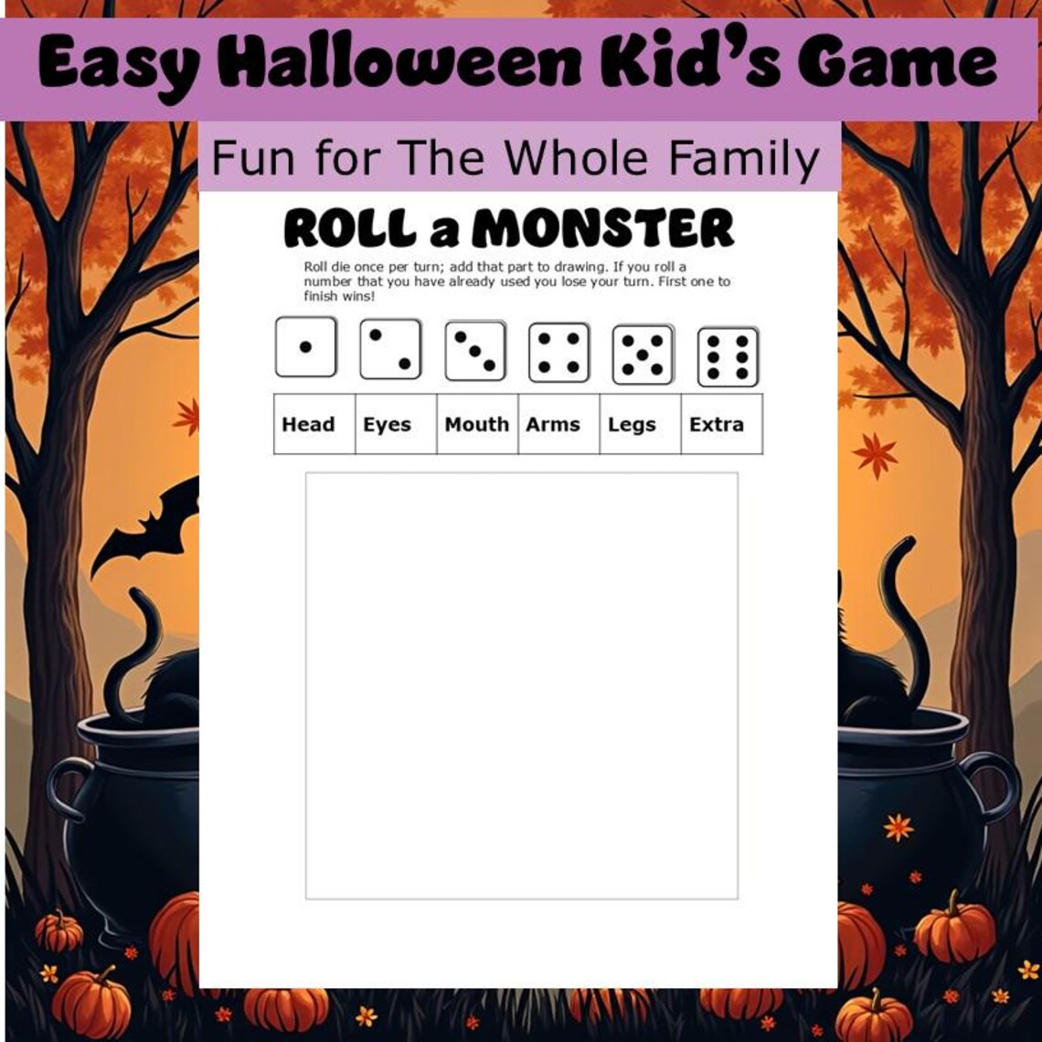 Roll-a-monster Halloween Game – Printable Dice Drawing Game for Kids ...