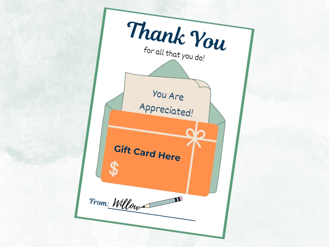 Thank You Gift Card Holder Printable for Teacher, Teacher Week Gift - Etsy