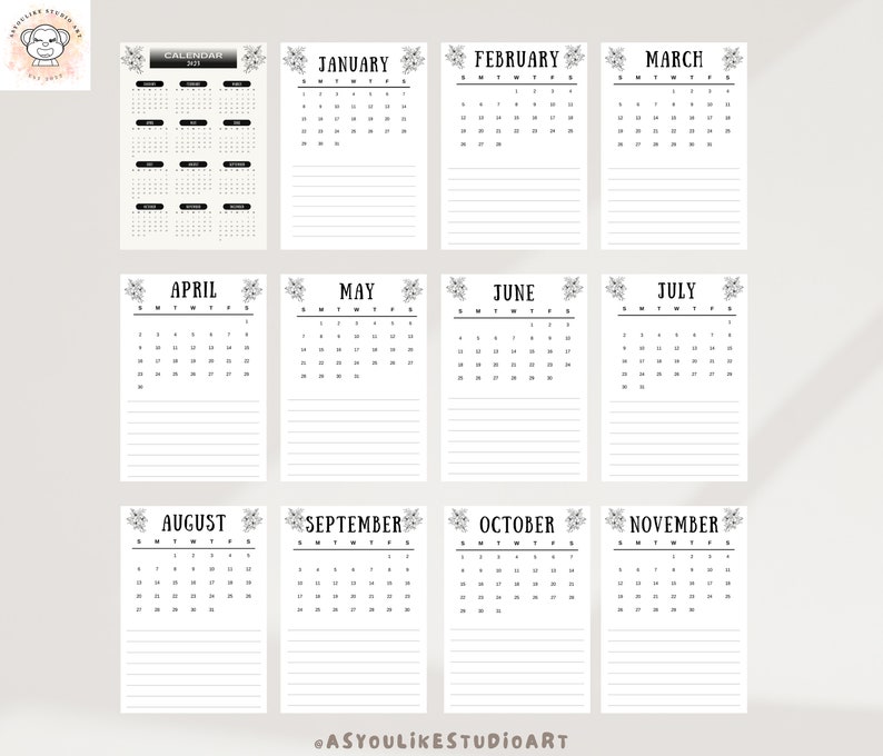 2023 Editable & Printable Calendar Potrait, Calendar Template Canva ...