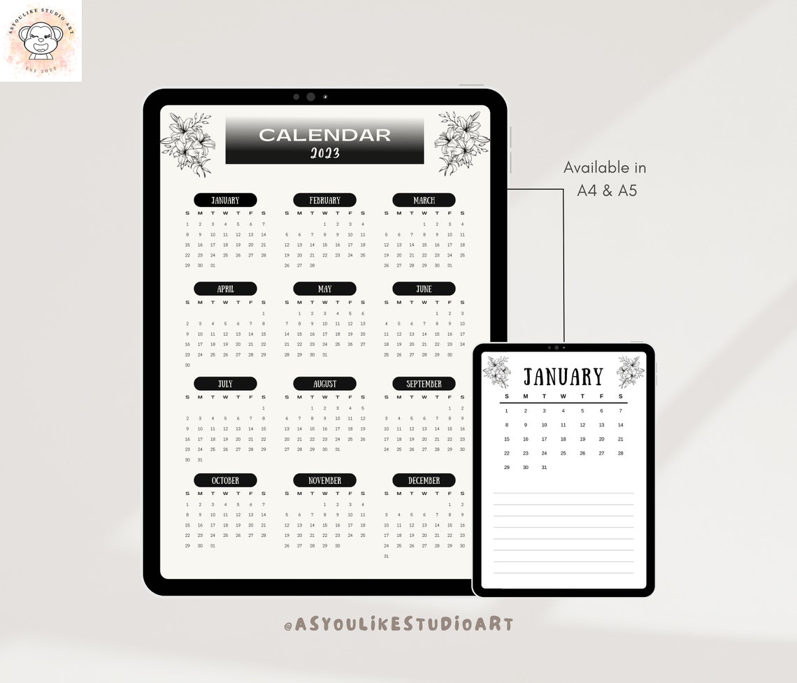 2023 Editable & Printable Calendar Potrait, Calendar Template Canva ...