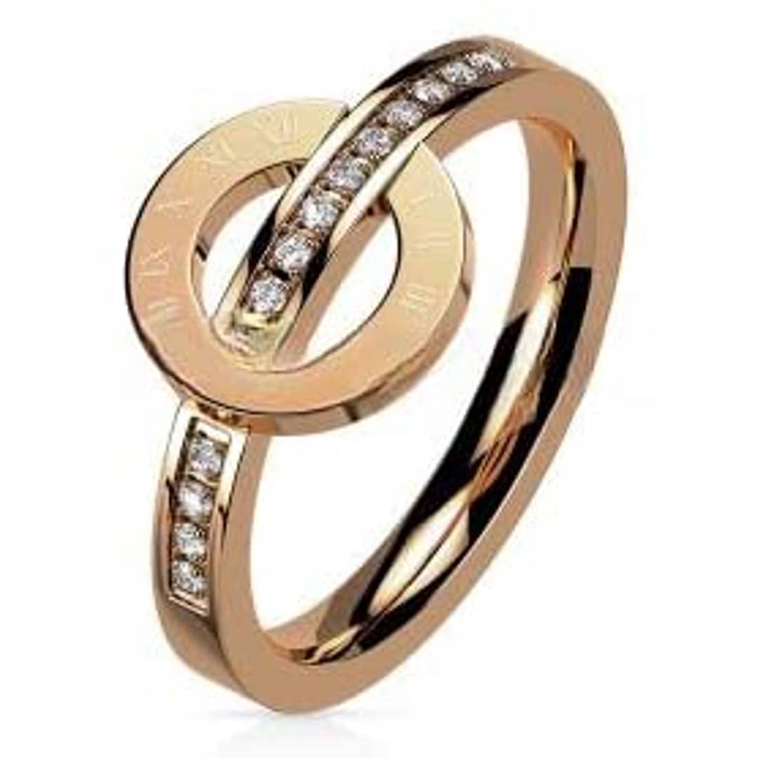 Roman Numeral Circle With Single Lined CZ Rose Gold Stainless - Etsy