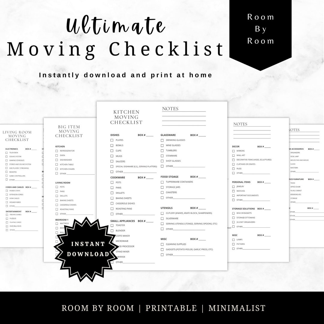 Room by Room Ultimate Moving Checklist Printable, Perfect Guide for New ...