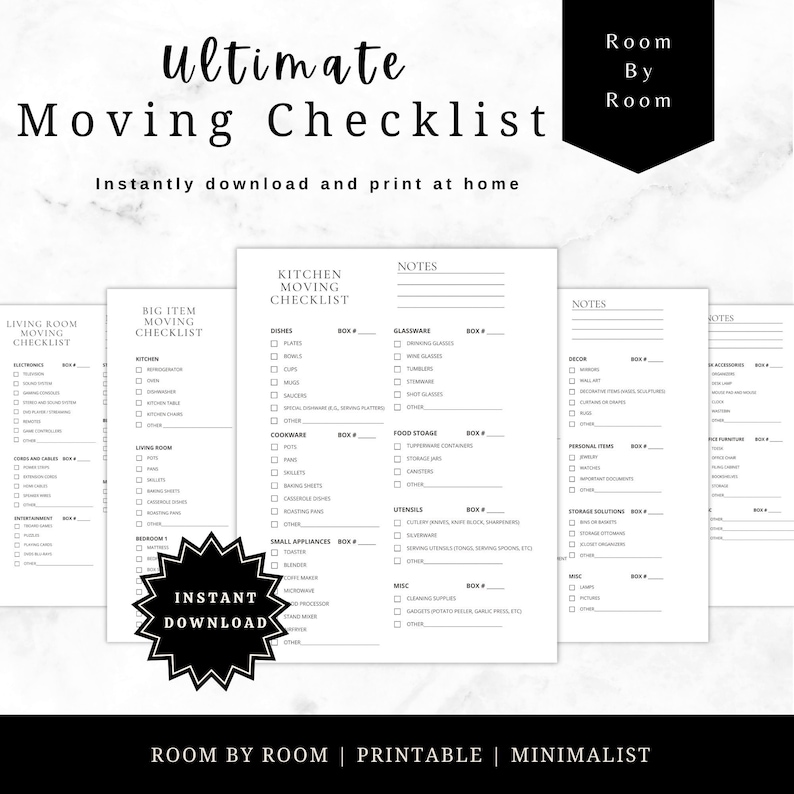 Room by Room Ultimate Moving Checklist Printable, Perfect Guide for New Home Buyers, Packing ...