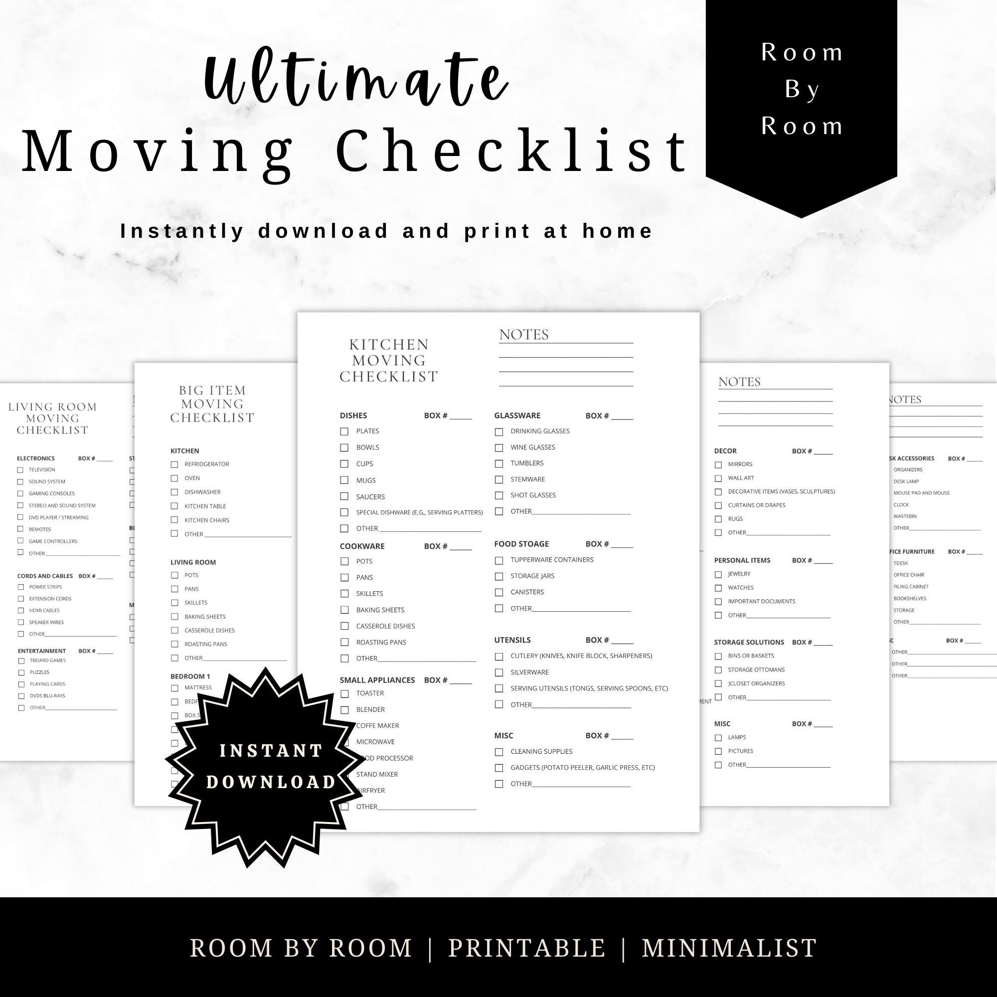 Room by Room Ultimate Moving Checklist Printable, Perfect Guide for New ...