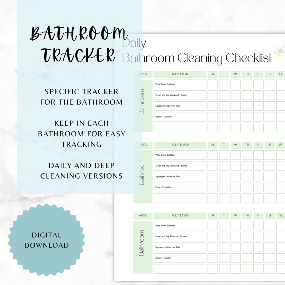 Printable Cleaning Checklist Daily Tracking, Deep Cleaning Tracker, and ...