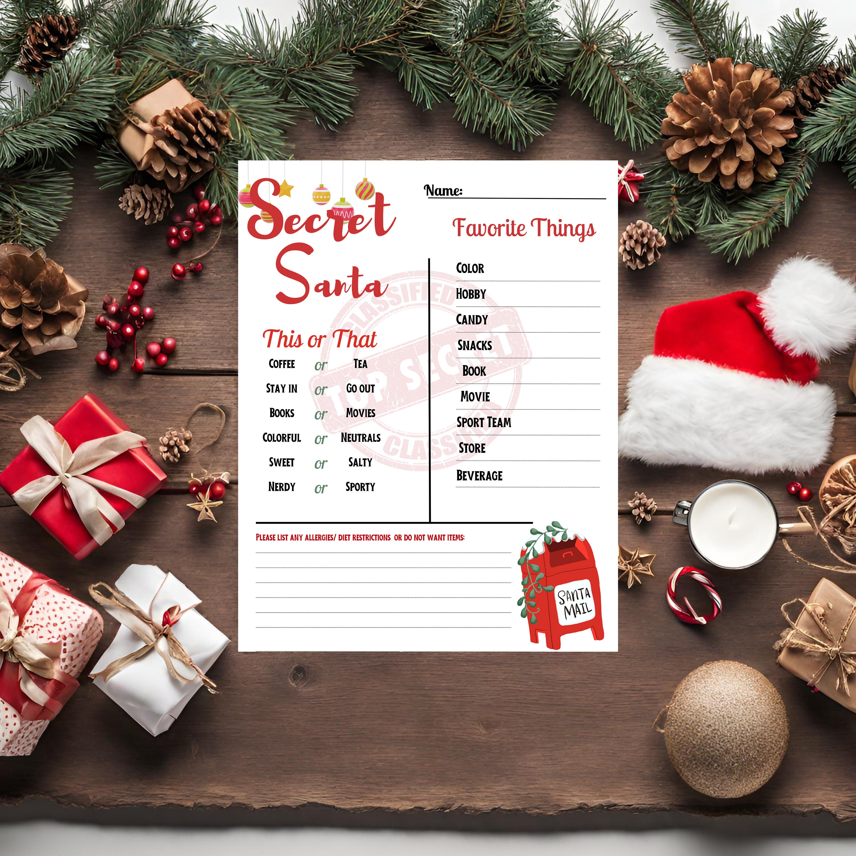 Ultimate Secret Santa Questionnaire - Digital Download | This or That ...