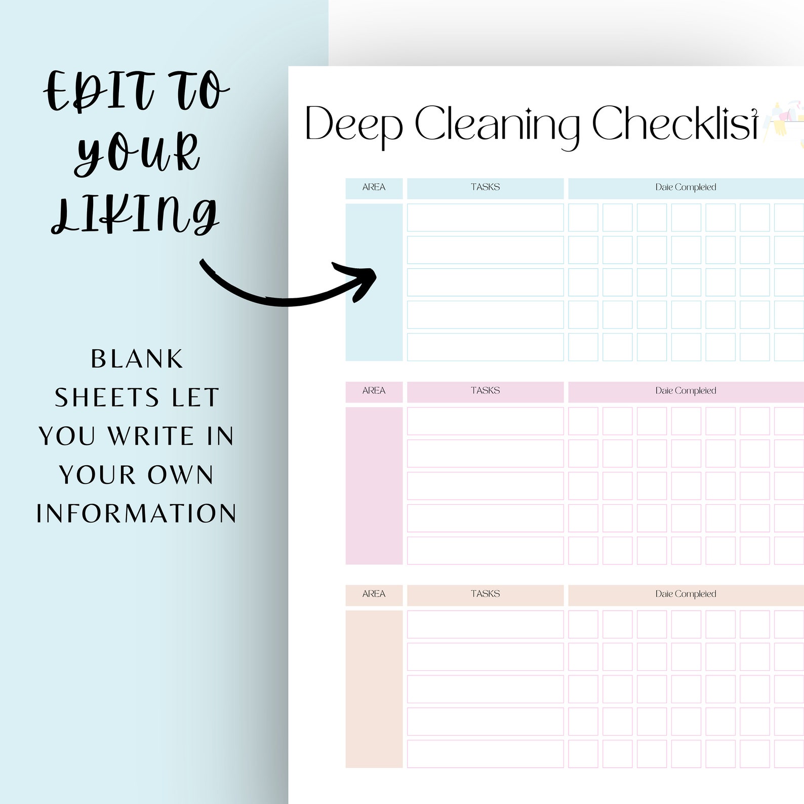 Color Coded Printable Cleaning Checklist - Daily Tracking, Deep ...