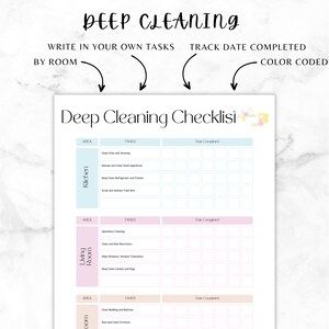 Color Coded Printable Cleaning Checklist - Daily Tracking, Deep ...