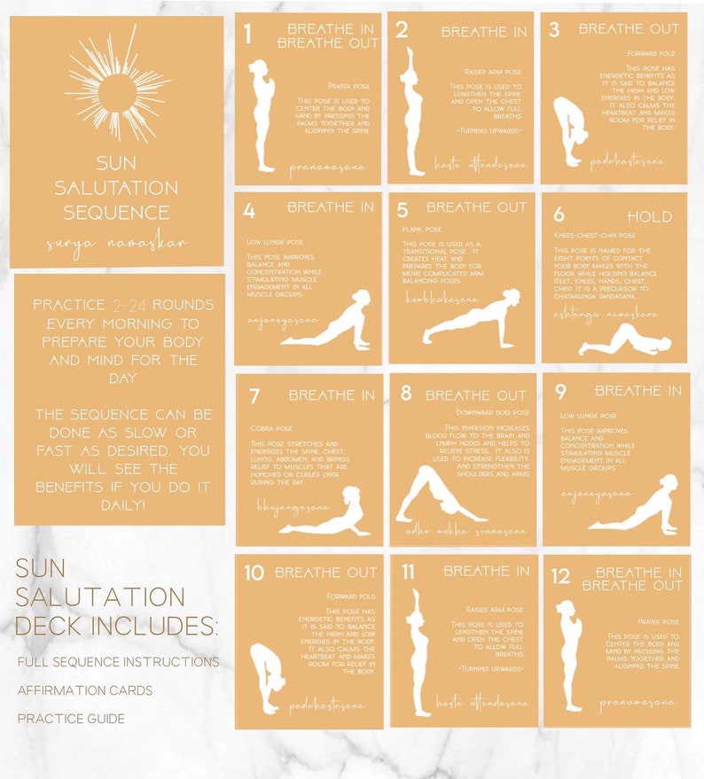 Sun Salutation Sequence Deck Yoga Cards Affirmation Cards - Etsy