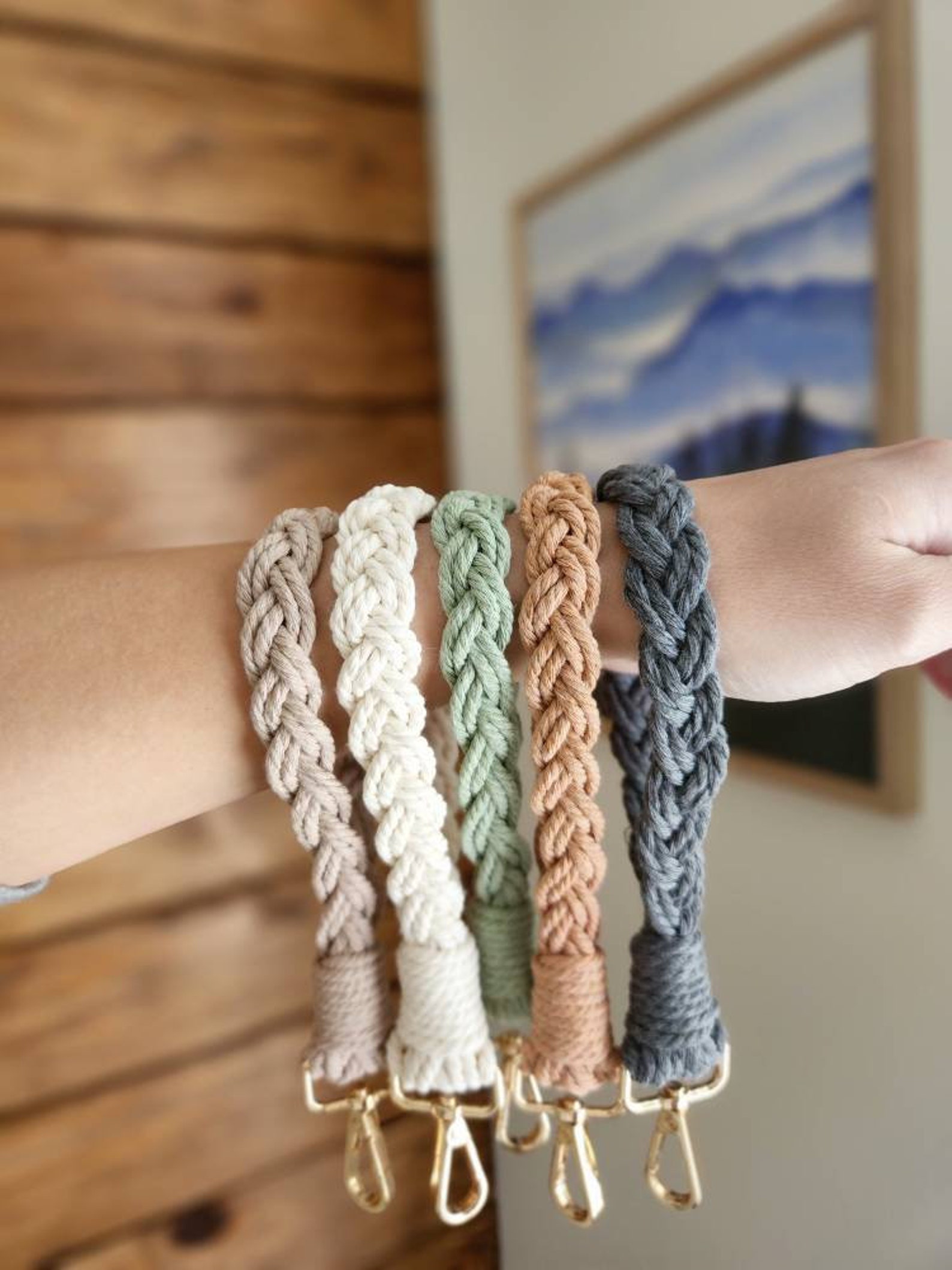 Macrame Wristlet Keychain Braided Boho - Etsy