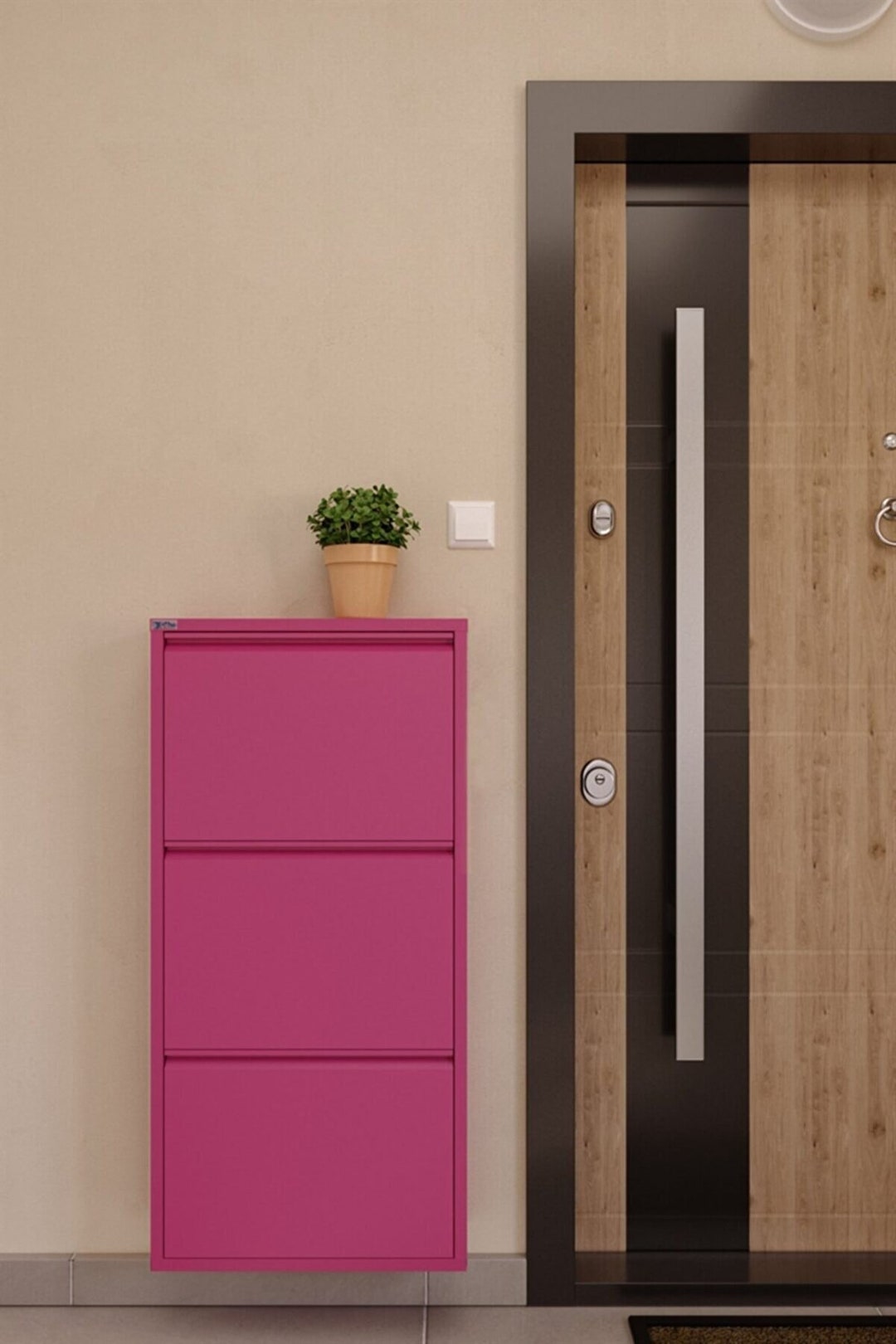 Shoe Cabinet 3tier Metal Pink Modern Narrow With Doors, Enrryway With ...