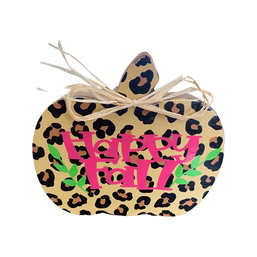 Happy Fall Leopard Print Pumpkin Chunky Sign Fall Decor - Etsy