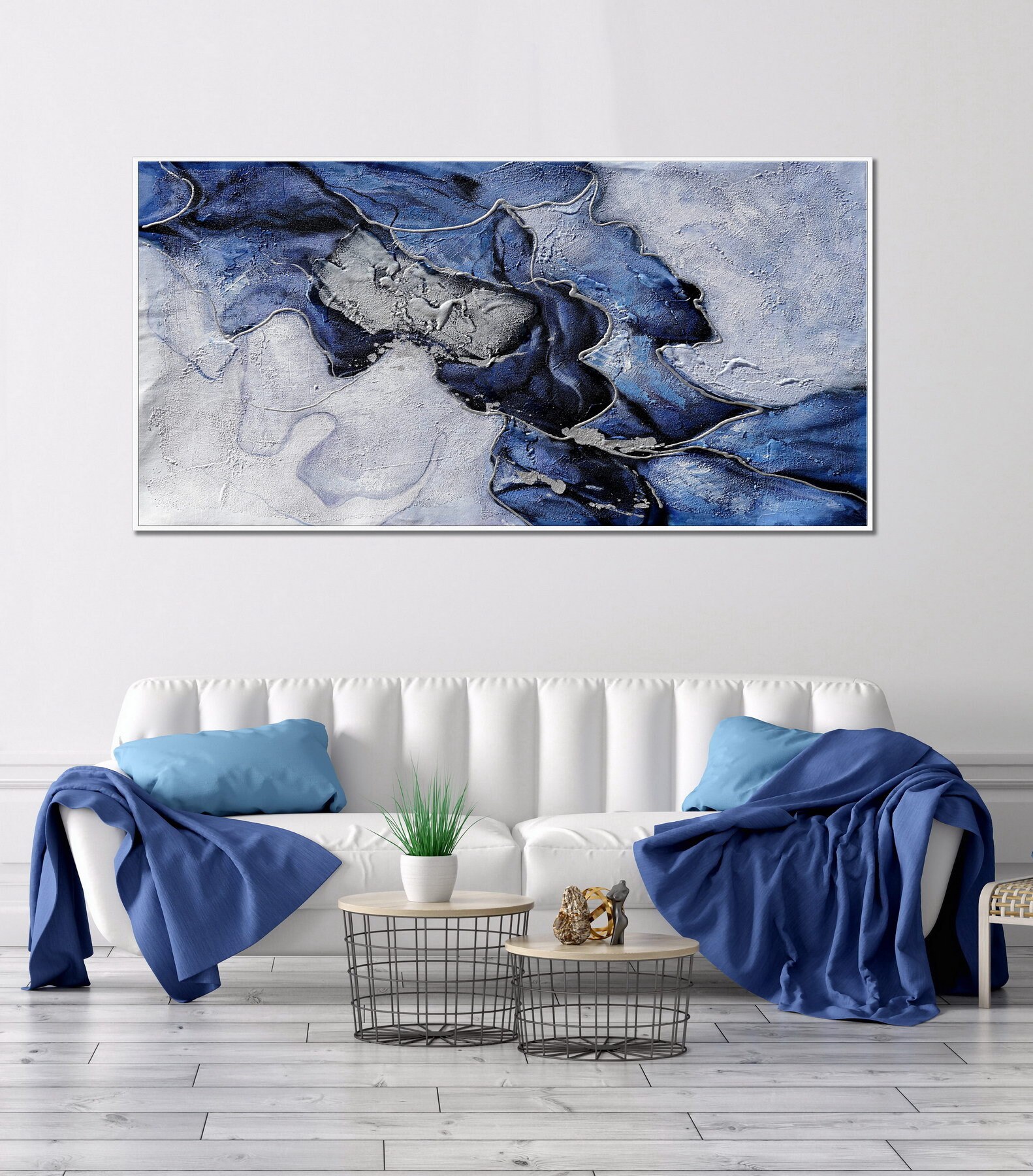 Blue Silver Marble Art Blue Silver Marble Canvas Navy Blue | Etsy