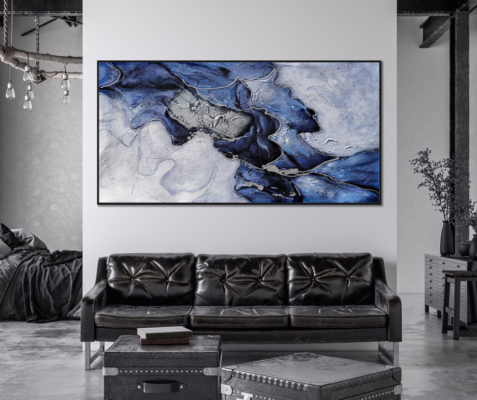 Blue Silver Marble Art Blue Silver Marble Canvas Navy Blue | Etsy