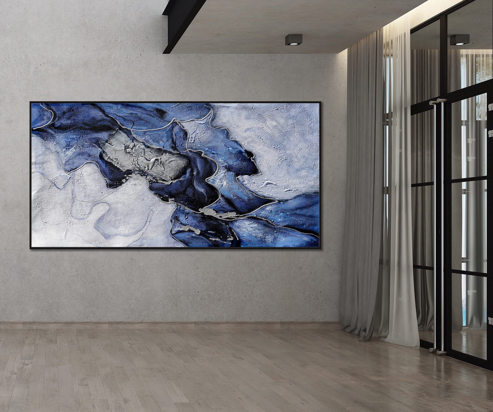 Blue Silver Marble Art Blue Silver Marble Canvas Navy Blue | Etsy