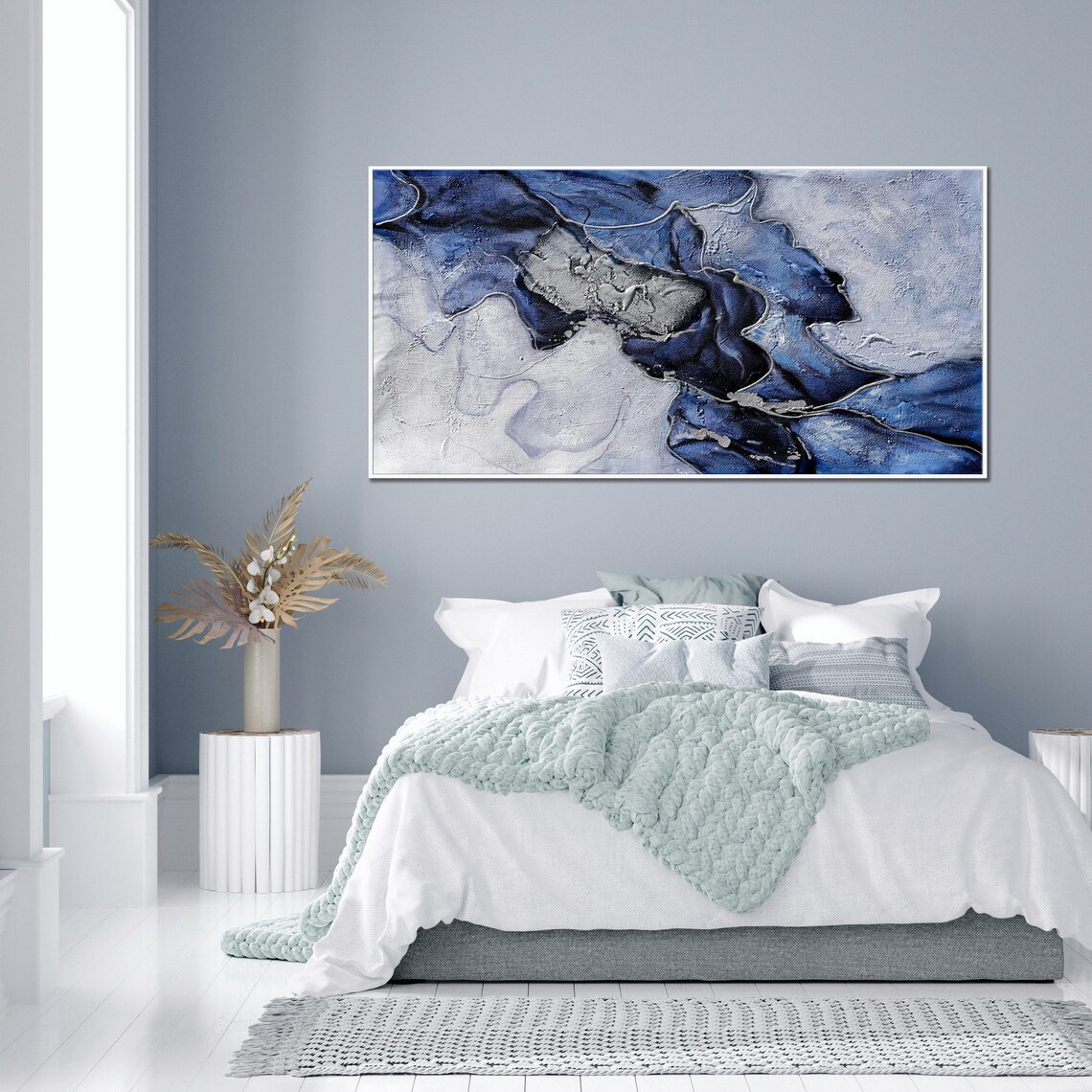 Blue Silver Marble Art Blue Silver Marble Canvas Navy Blue | Etsy