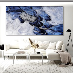 Blue Silver Marble Art Blue Silver Marble Canvas Navy Blue - Etsy